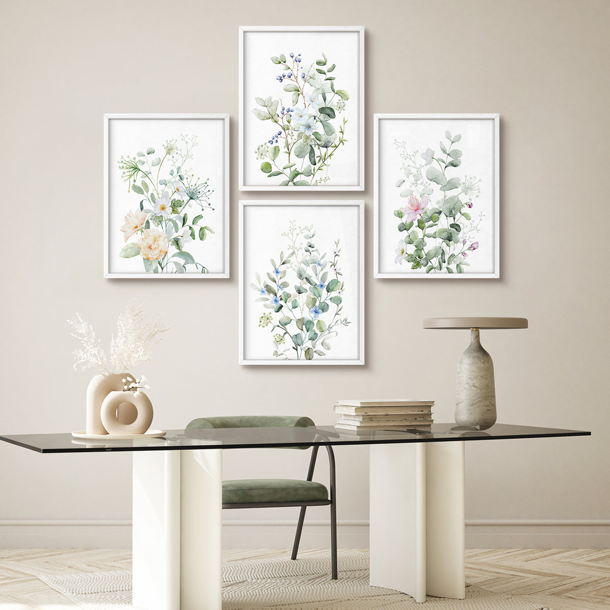 SIGNLEADER " Green Wildflowers Modern Floral Artwork Framed Prints Posters Bathroom Small Wall ...